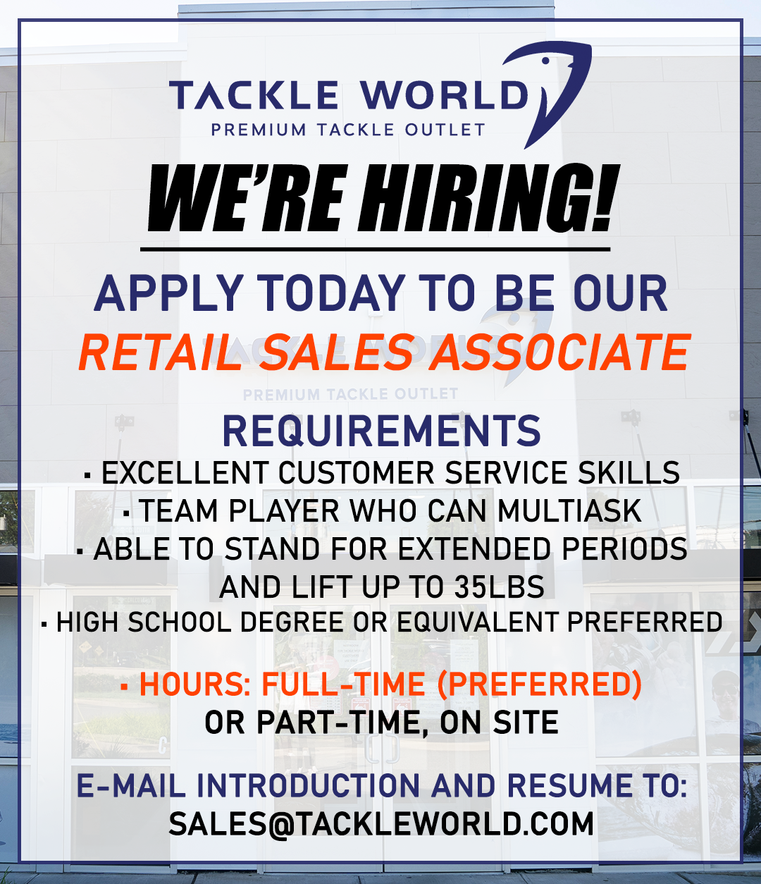 Our Retail Shop Is Hiring! – Tackle World